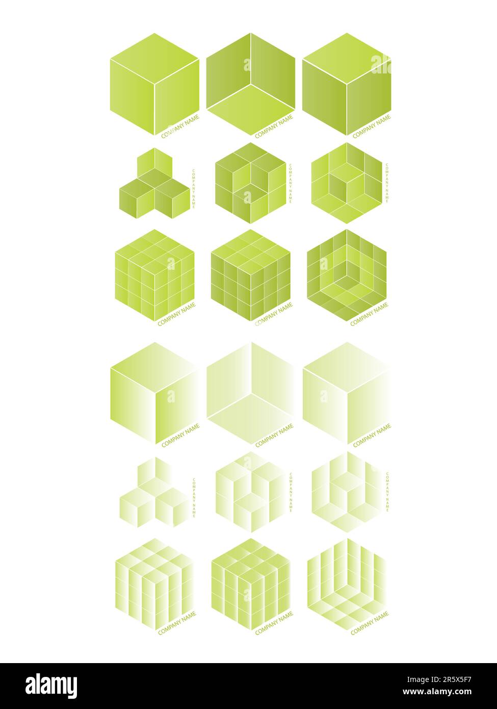 Set of green 3d cube logos(from different point of view) for brands, companies. You could use as ...