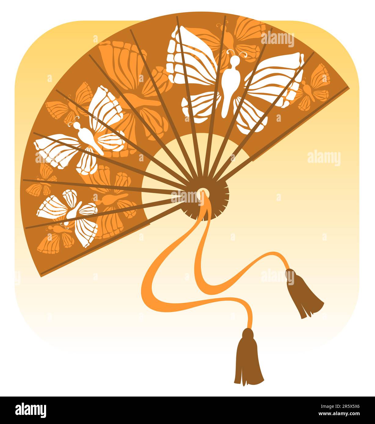 Stylized fan with butterflies isolated on a yellow background Stock ...