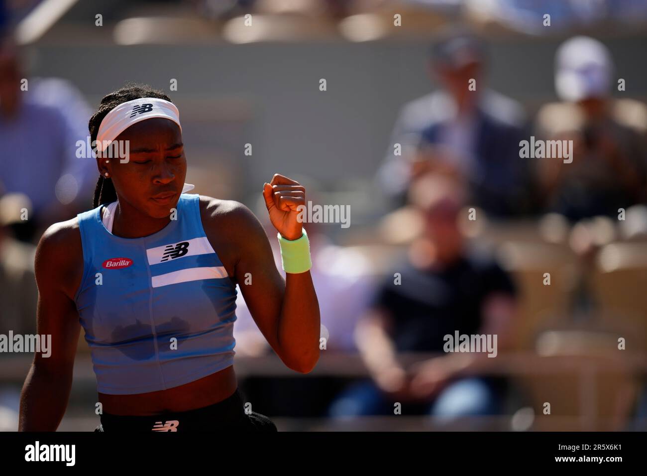PARIS, FRANCE - JUNE 5: Coco Gauff reacts after winning a point during 4th round of Roland ...