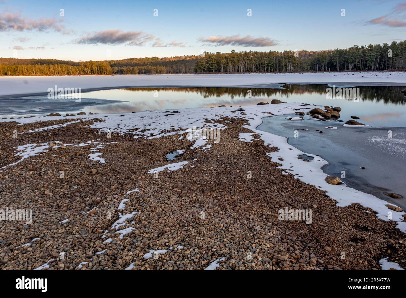 Tully Lake in Royalston, MA in the winter and a very low water level ...