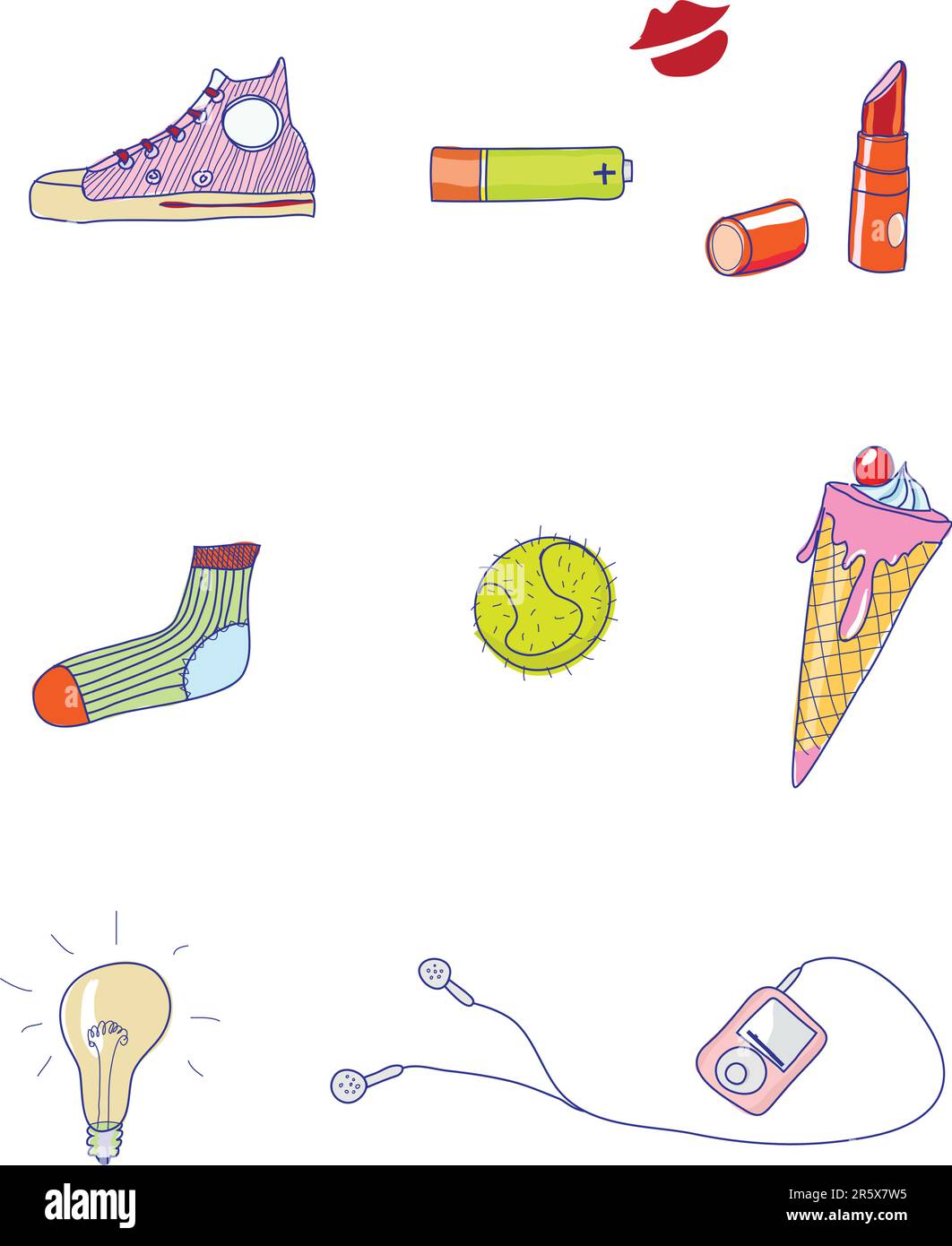 Set of funky hand-drawn elements of modern urban life. Vector ...