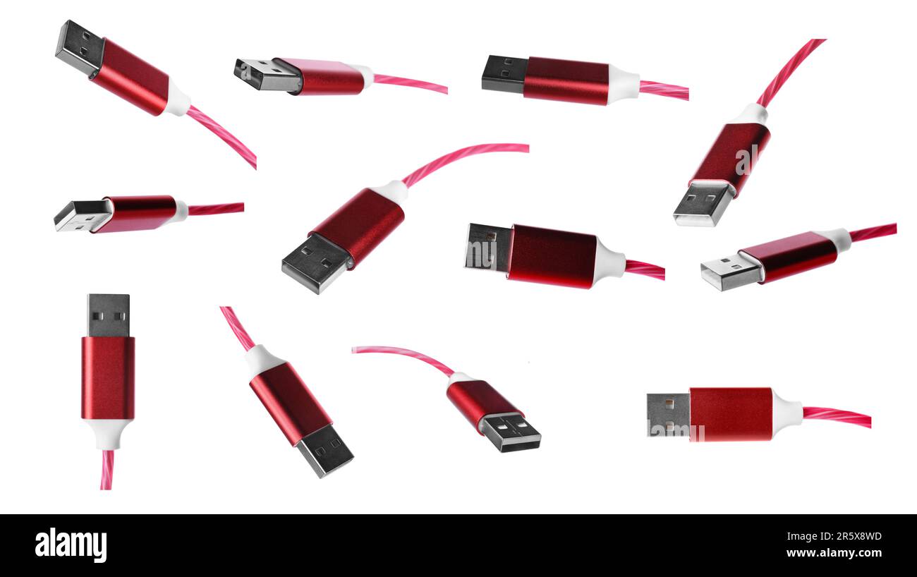 Red USB cable on white background, views from different sides Stock ...