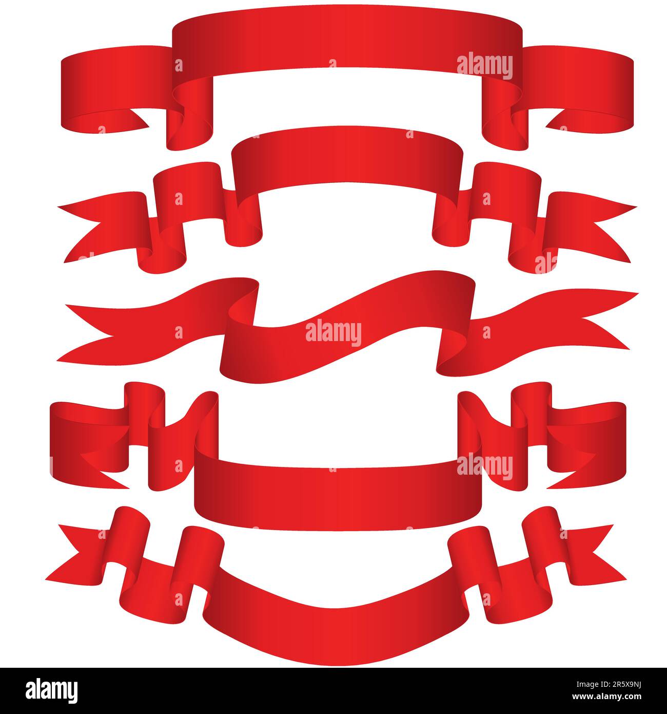 Collection of vector brightly red ribbons in different shape Stock ...
