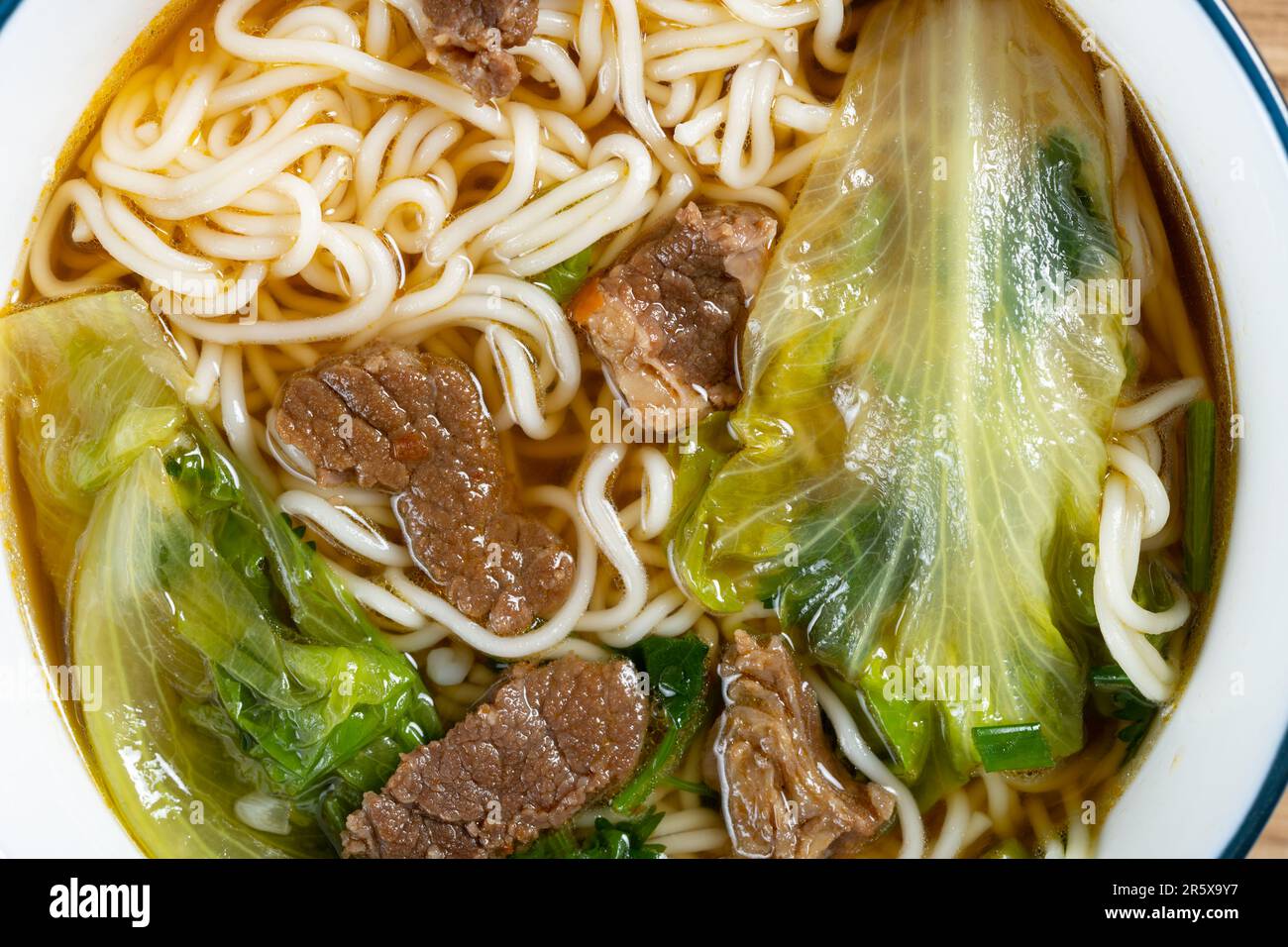 top view bowl of rice noodles with beef and cabbage horizontal ...