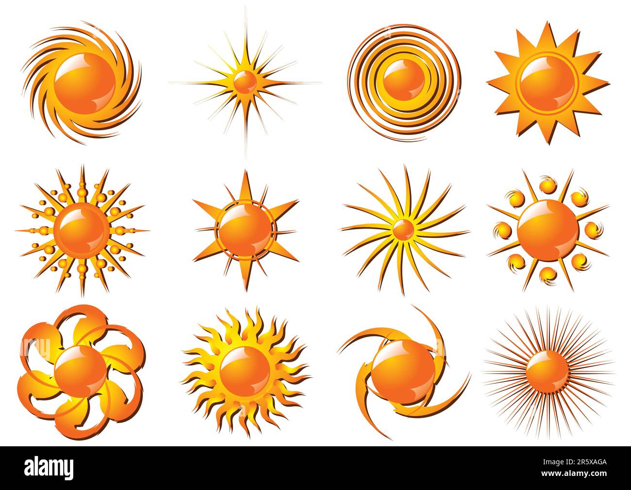 Different stylized suns isolated over white background Stock Vector ...