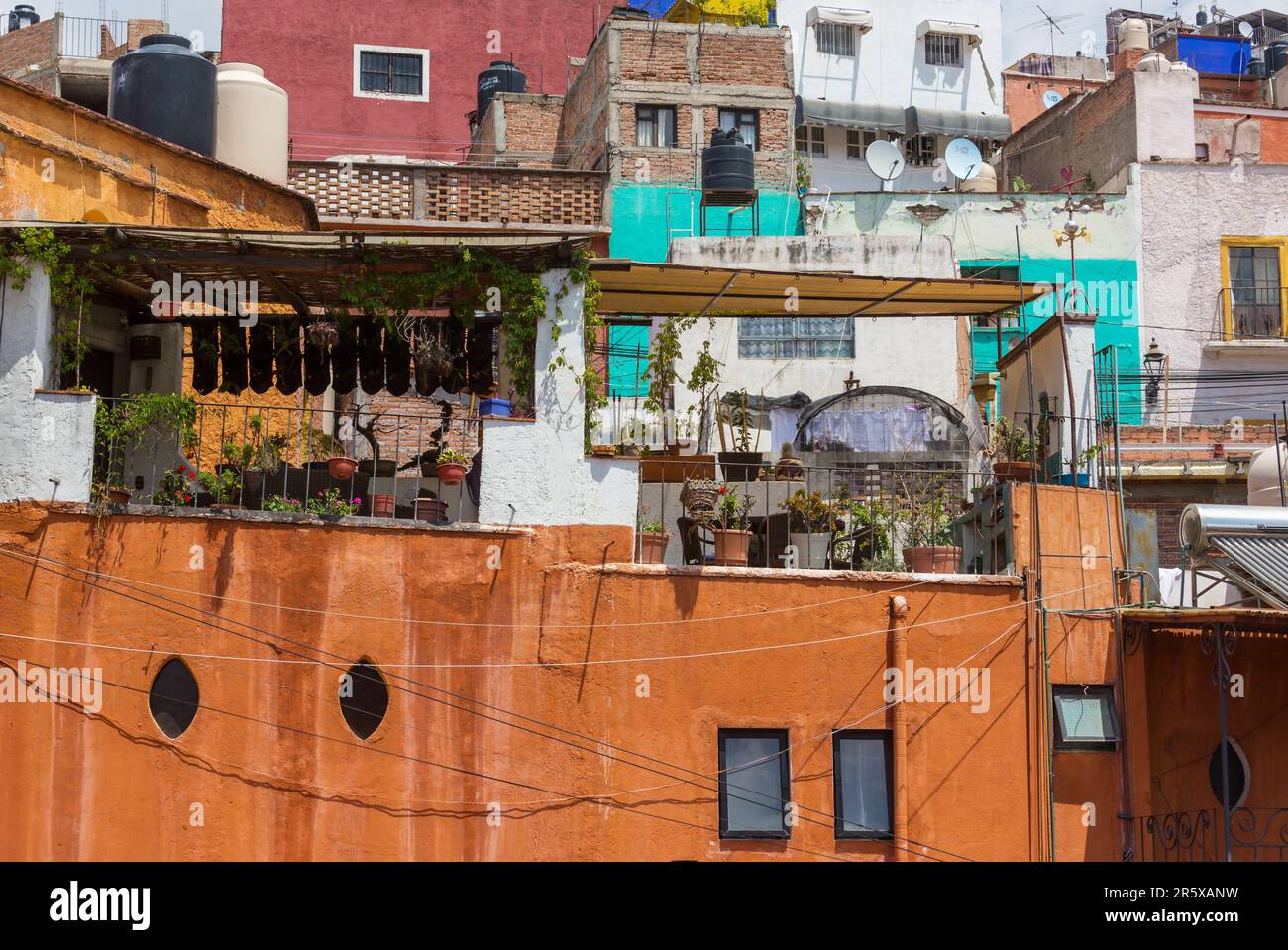 Street of colorfully painted houses in Guatemala, Central America Stock ...