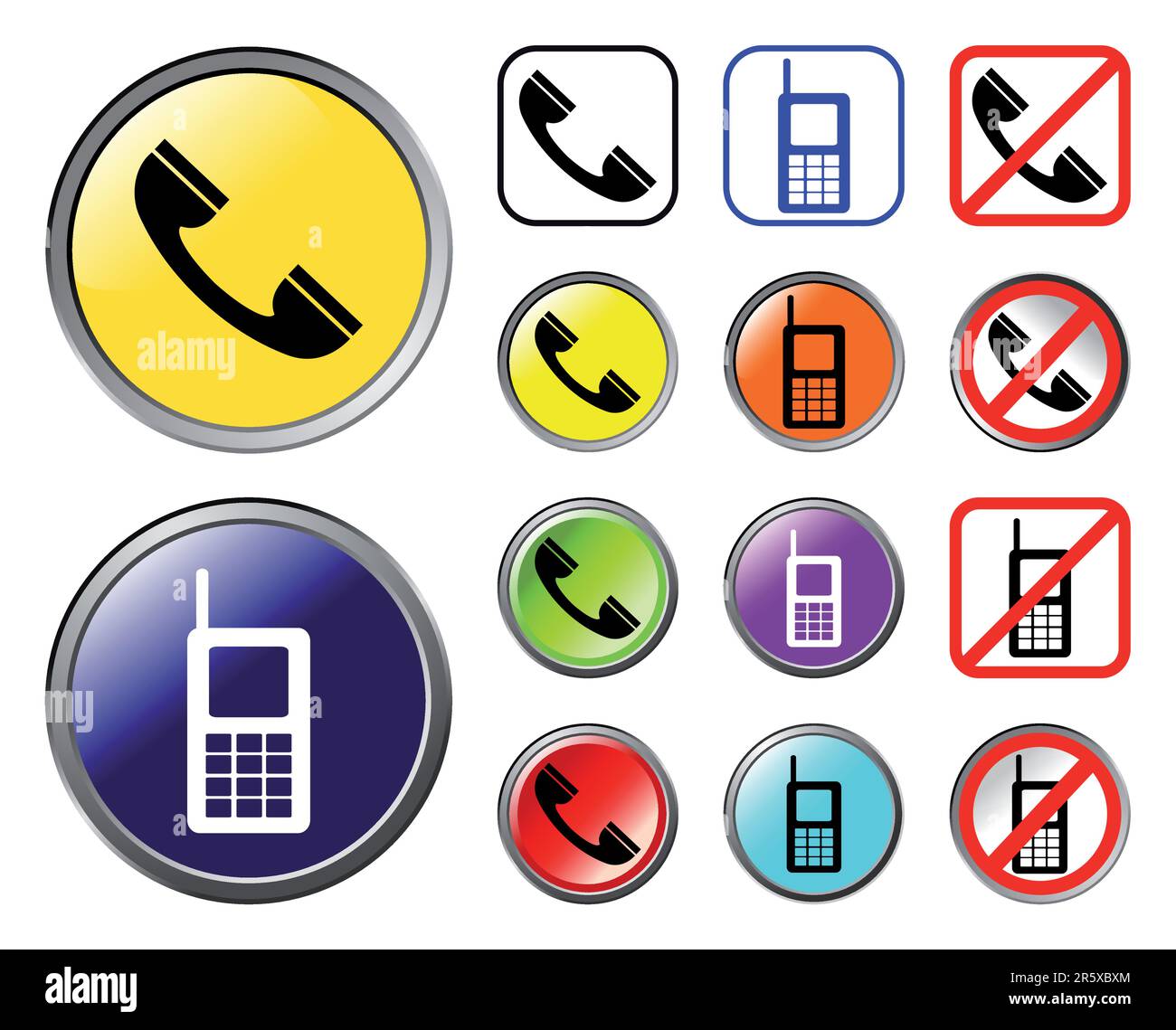 Collection of colourful phone icons, web elements, vector illustration ...