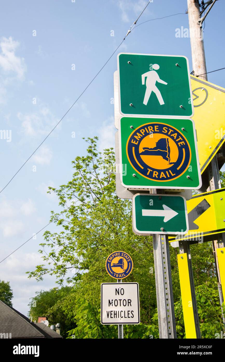 A view of different road signs in the city Stock Photo - Alamy