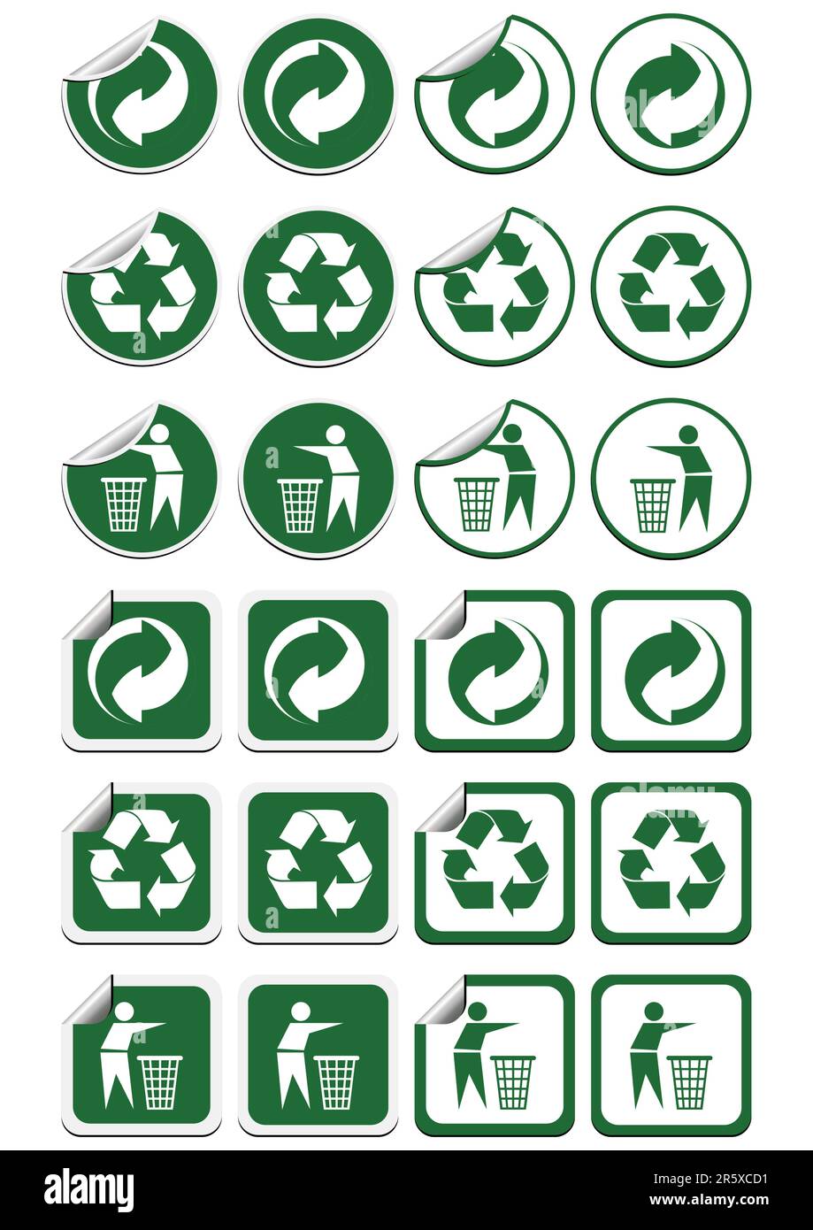 Square and round recycle symbol stickers with and without curl Stock ...