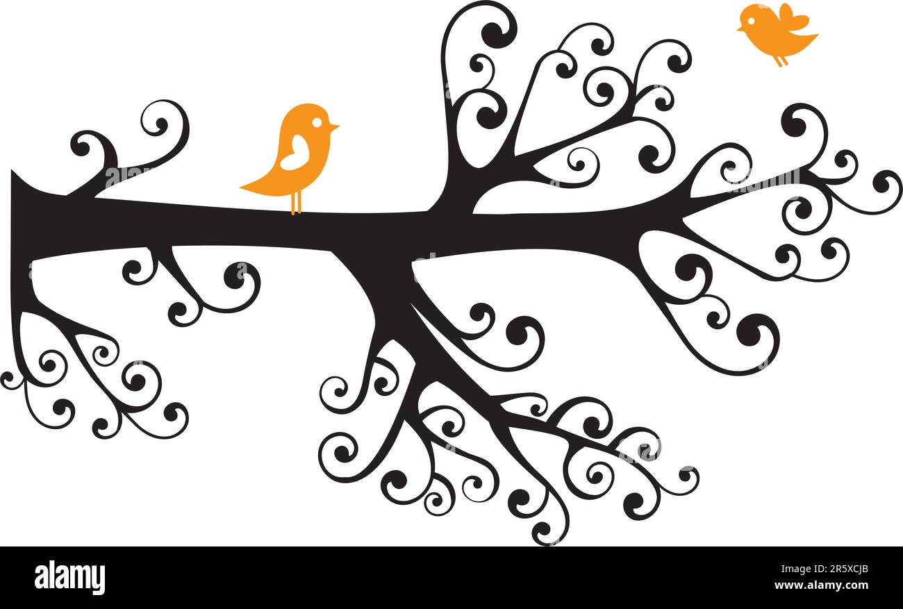ornamental tree with swirly branches and birds Stock Vector Image & Art - Alamy