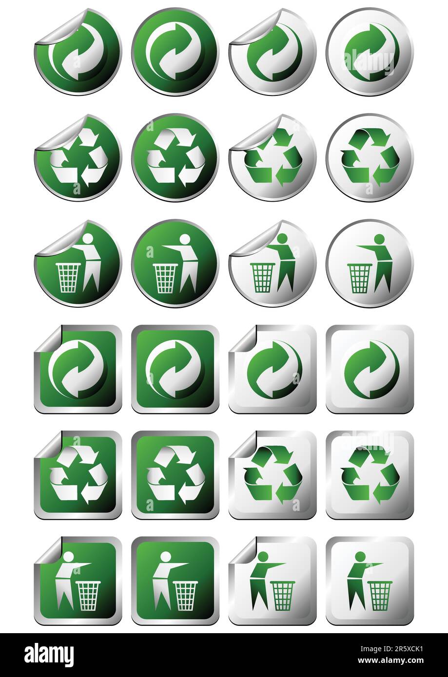 Square and round recycle symbol stickers with and without curl Stock ...