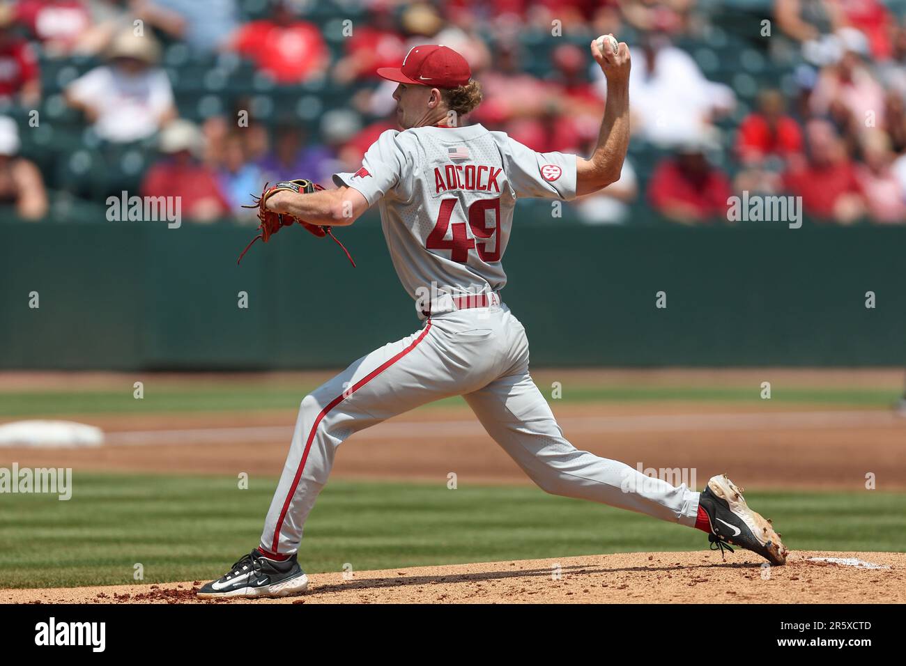 June 5 2023 Razorback Pitcher Cody Adcock 49 Works From The Mound Tcu Defeated Arkansas 12 4