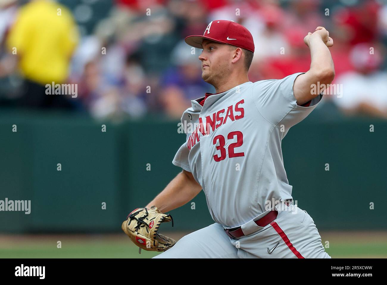 June 5, 2023: Arkansas pitcher Zack Morris #32 prepares to release a ...