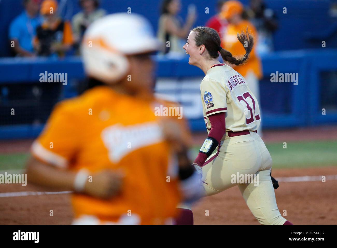 Florida State pitcher Kathryn Sandercock, right, celebrates after a win ...