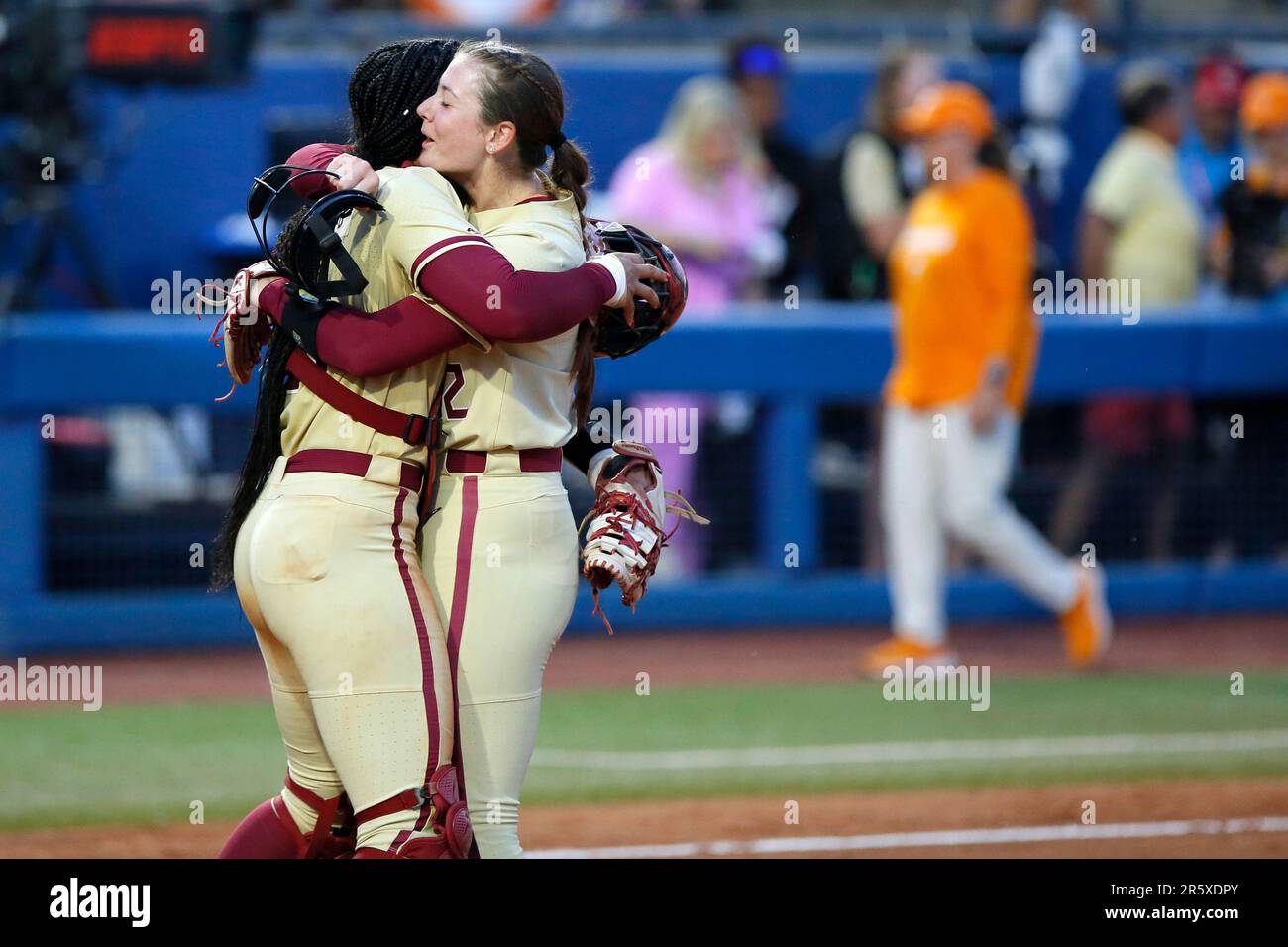 Florida State catcher Michaela Edenfield, left, and pitcher Kathryn ...
