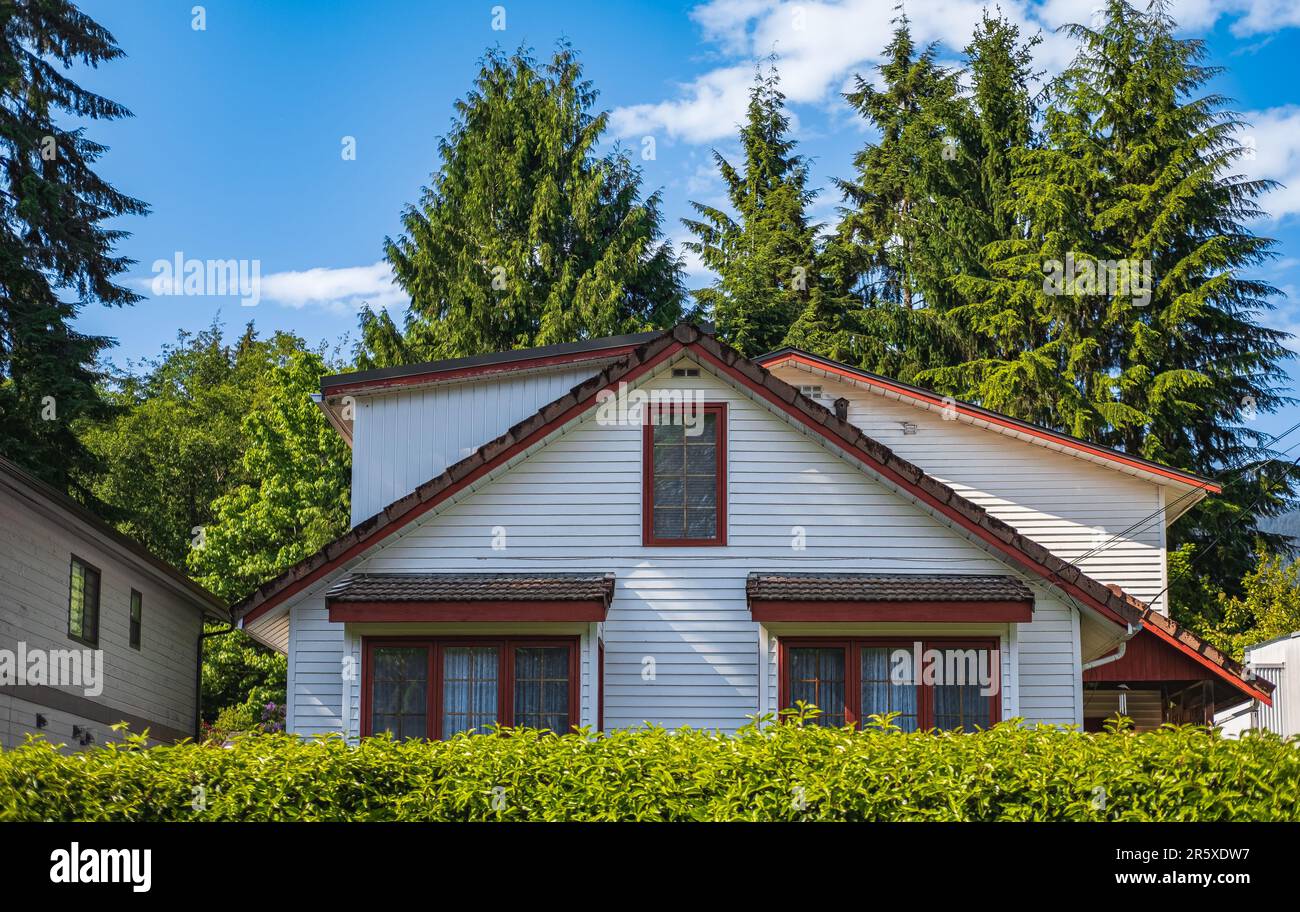 Houses in suburb in the north America. Top of a luxury house with nice ...
