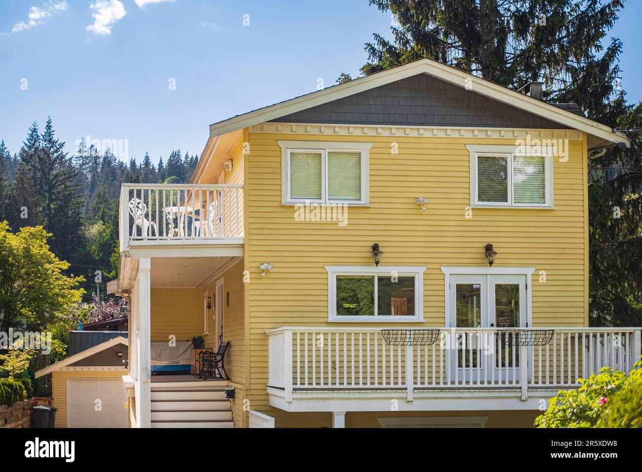 Houses in suburb in the north America. Top of a luxury house with nice ...