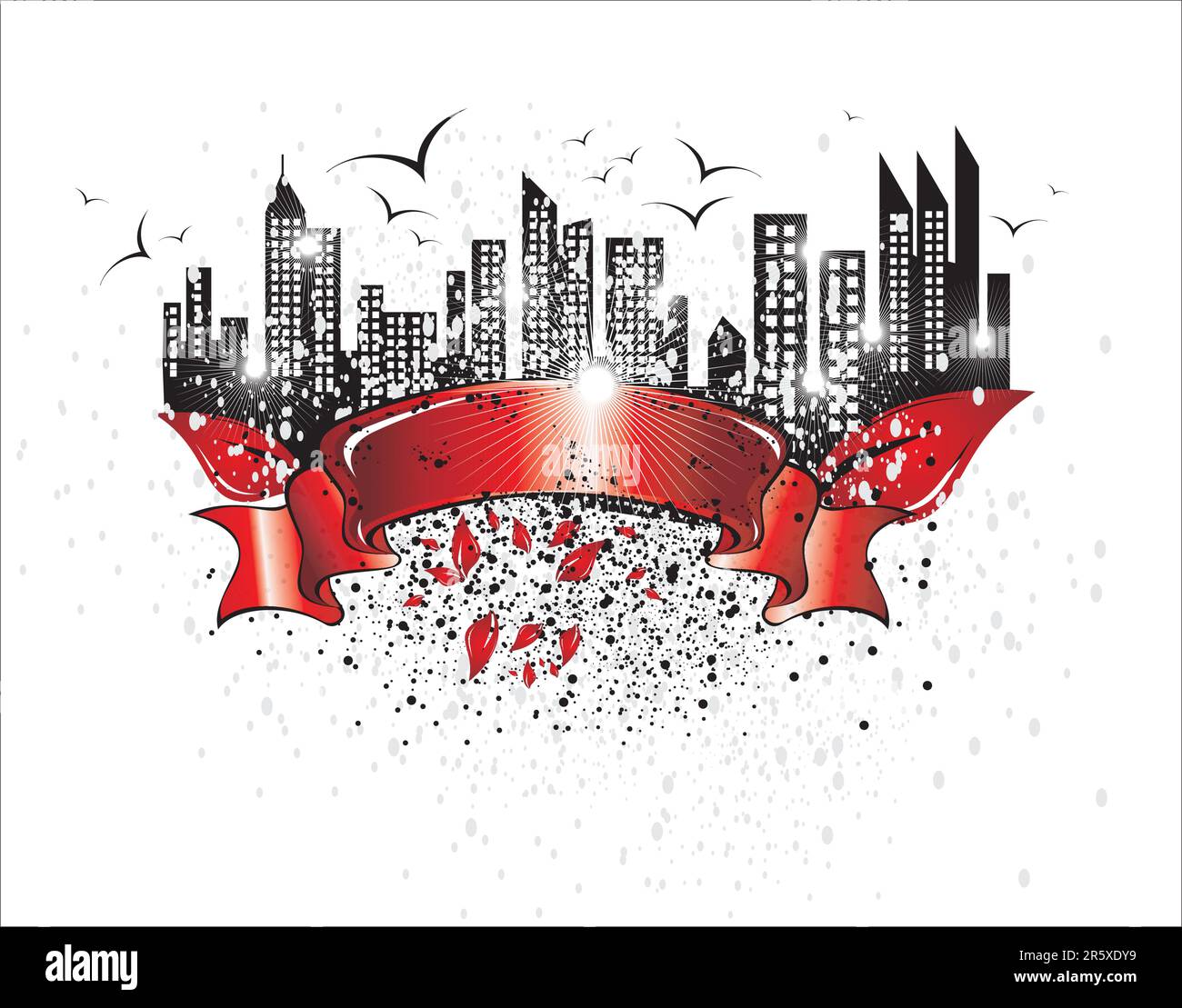 Stylish Banner scroll with industrial city sunset Stock Vector Image ...