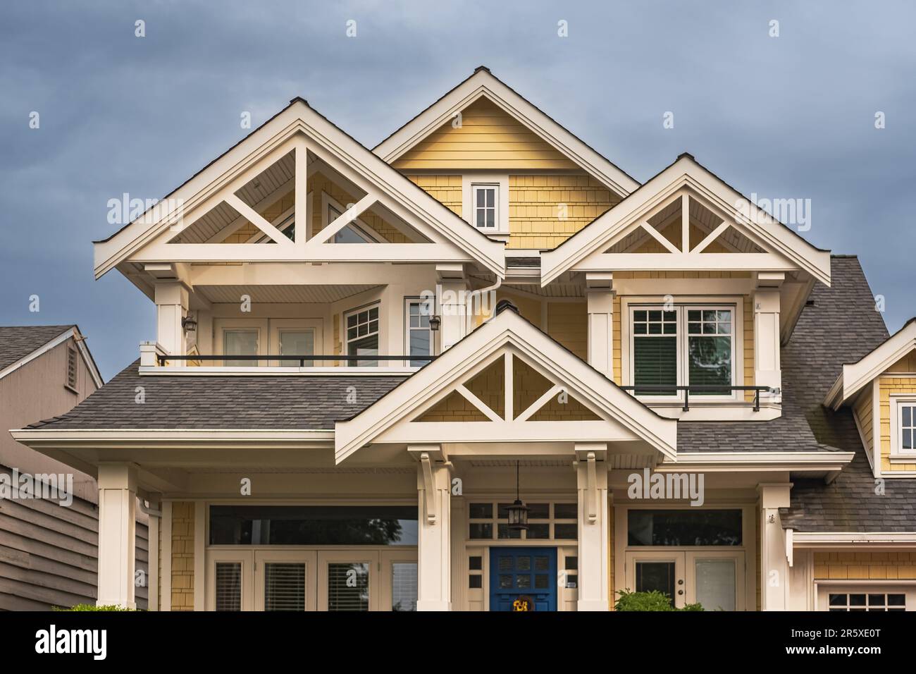 Houses in suburb in the north America. Top of a luxury house with nice ...