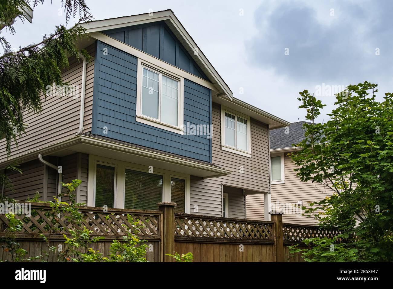 Houses in suburb in the north America. Top of a luxury house with nice ...