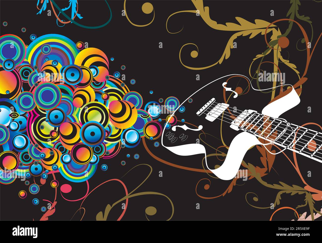 Colorful retro guitar singing bubbles background Stock Vector Image ...