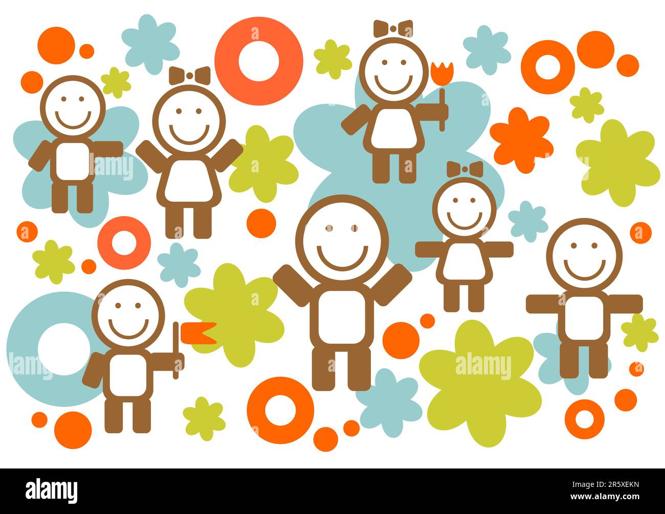 Stylized children symbols on a flowers background Stock Vector Image ...