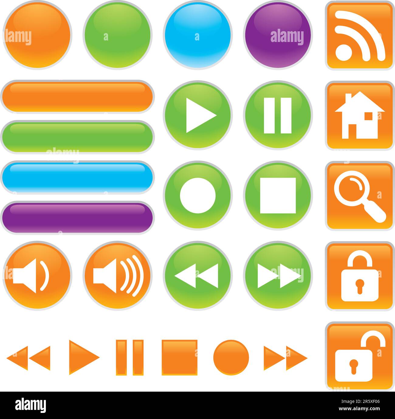 Vector Audio and Video Shiny Gel Button Set. Included are stop, play ...