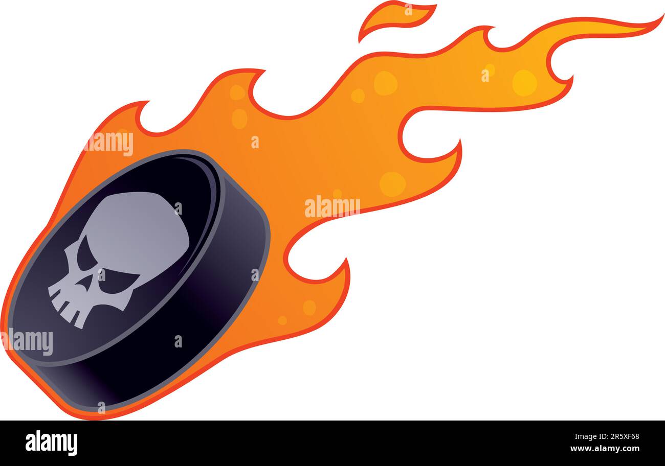 Vector drawing of a flaming hockey puck with skull design Stock Vector ...