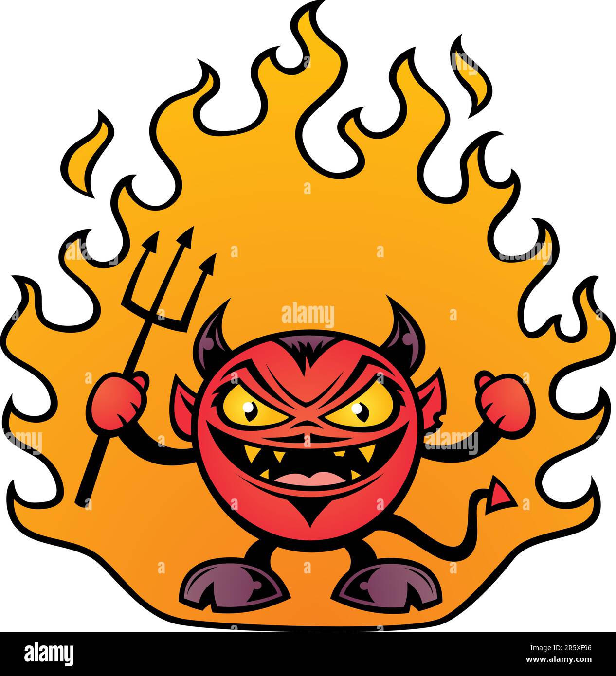 Vector illustration of a fat little devil character holding a pitchfork ...