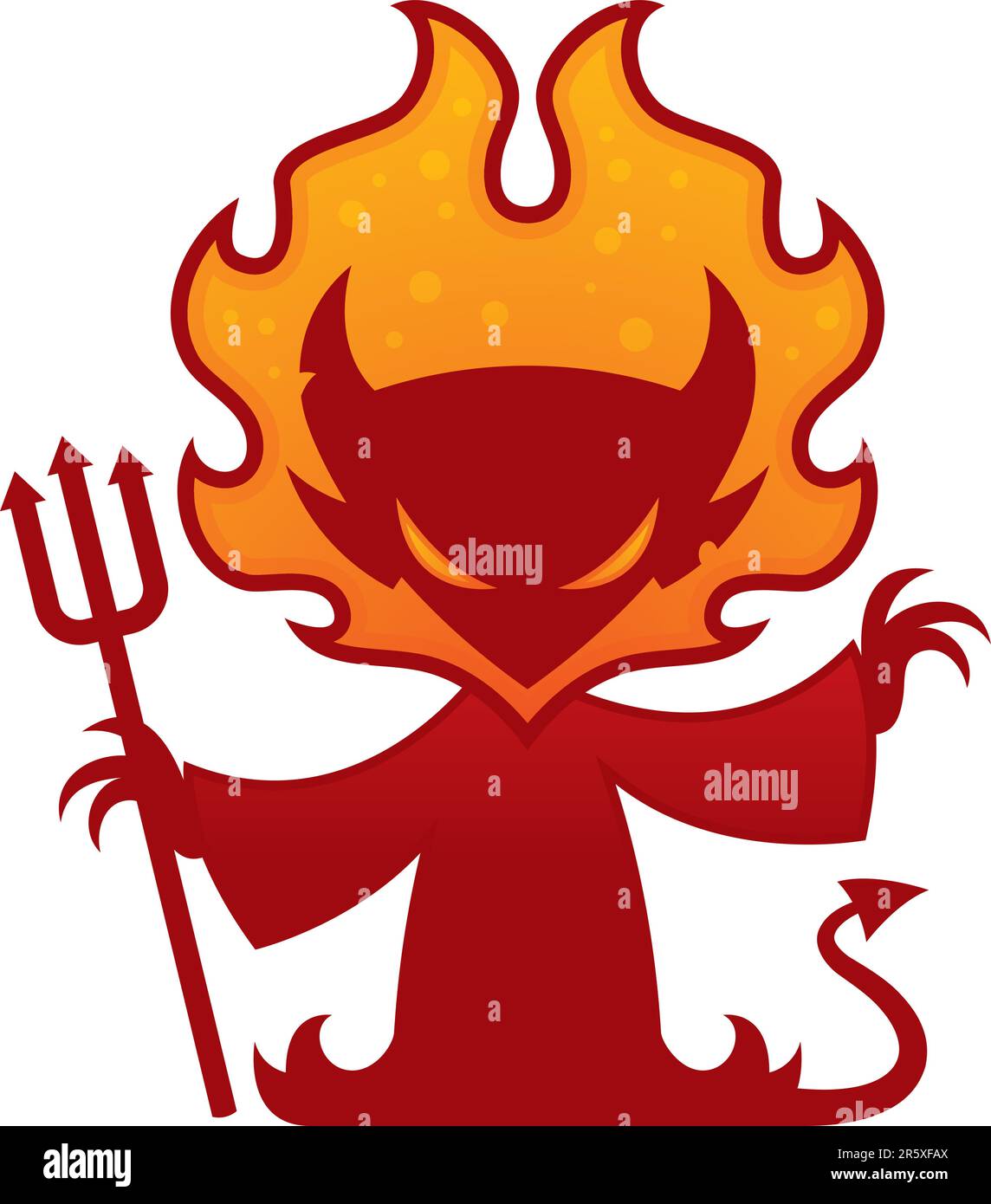 Vector drawing of a devil with flames around his head holding a ...