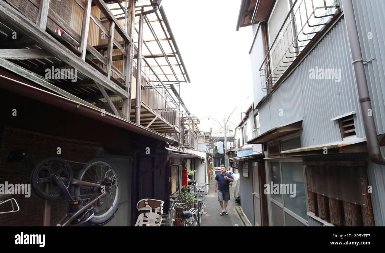 Nagaya, Japanese style row houses are pictured in Kyojima district in ...