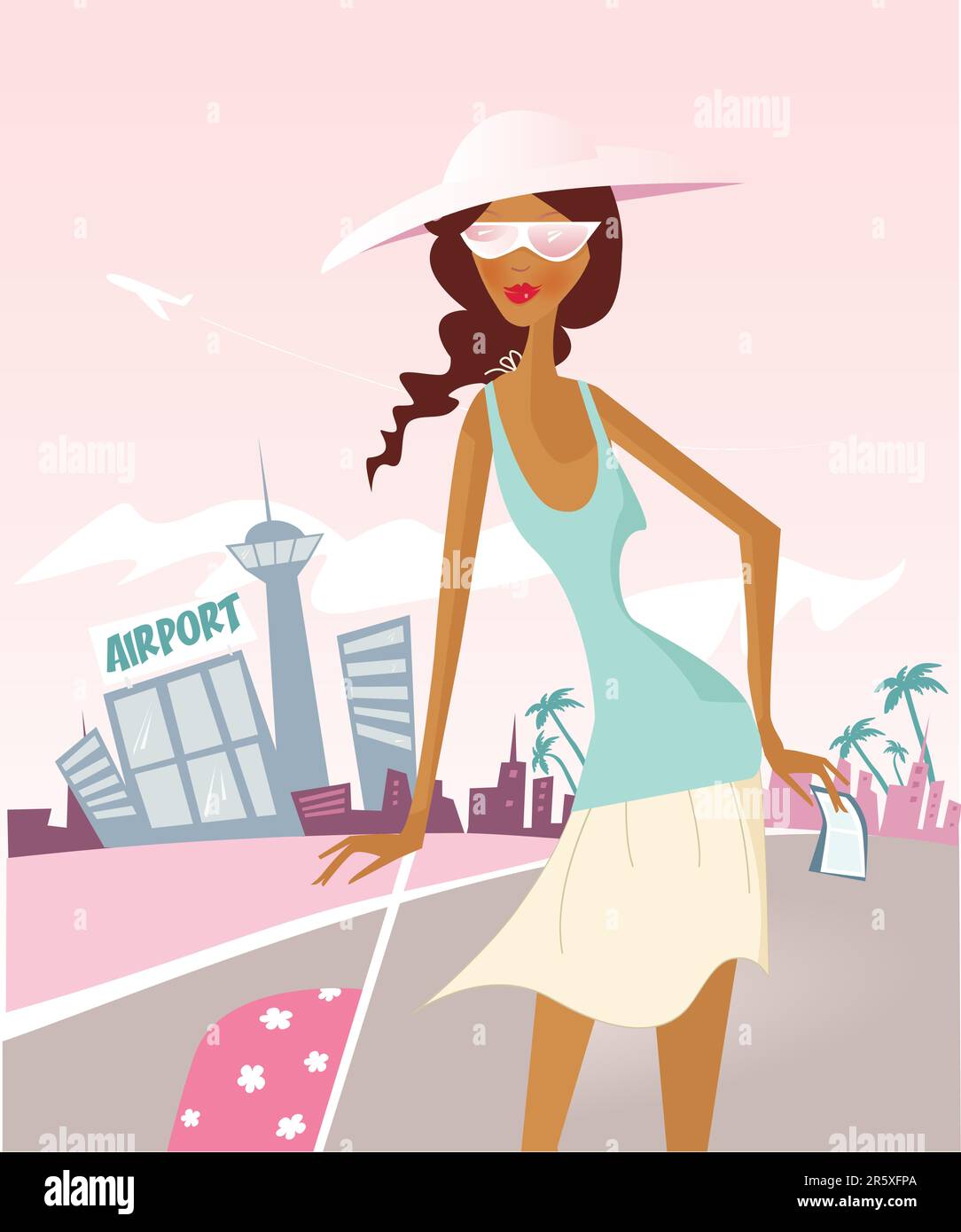 Stylish tourist girl is going on vacation trip. Vector Illustration ...