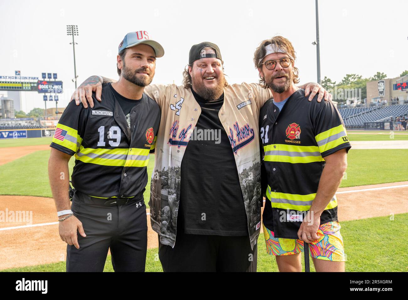 Chuck Wicks, left, Jelly Roll, and Jason Crabb are seen at the Rock 'N ...