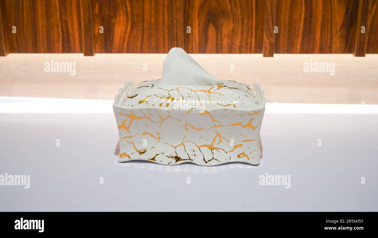 This White Ceramic Tissue Box with Gold Pattern is the perfect addition ...