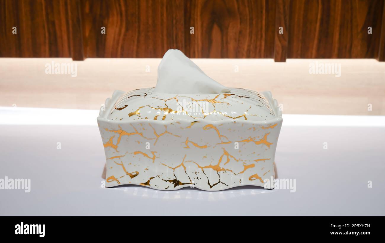 This White Ceramic Tissue Box with Gold Pattern is the perfect addition ...