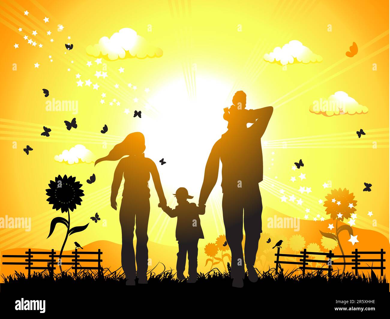Happy family walks on nature, sunset Stock Vector Image & Art - Alamy