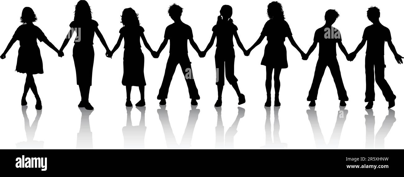 Silhouettes of children holding hands Stock Vector Image & Art - Alamy