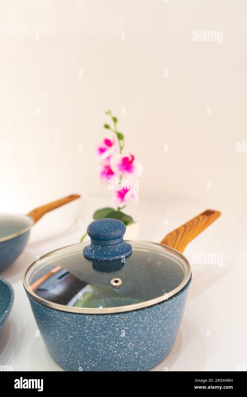 The Blue Pot and Fry Pan with Wooden Handle is a versatile and ...