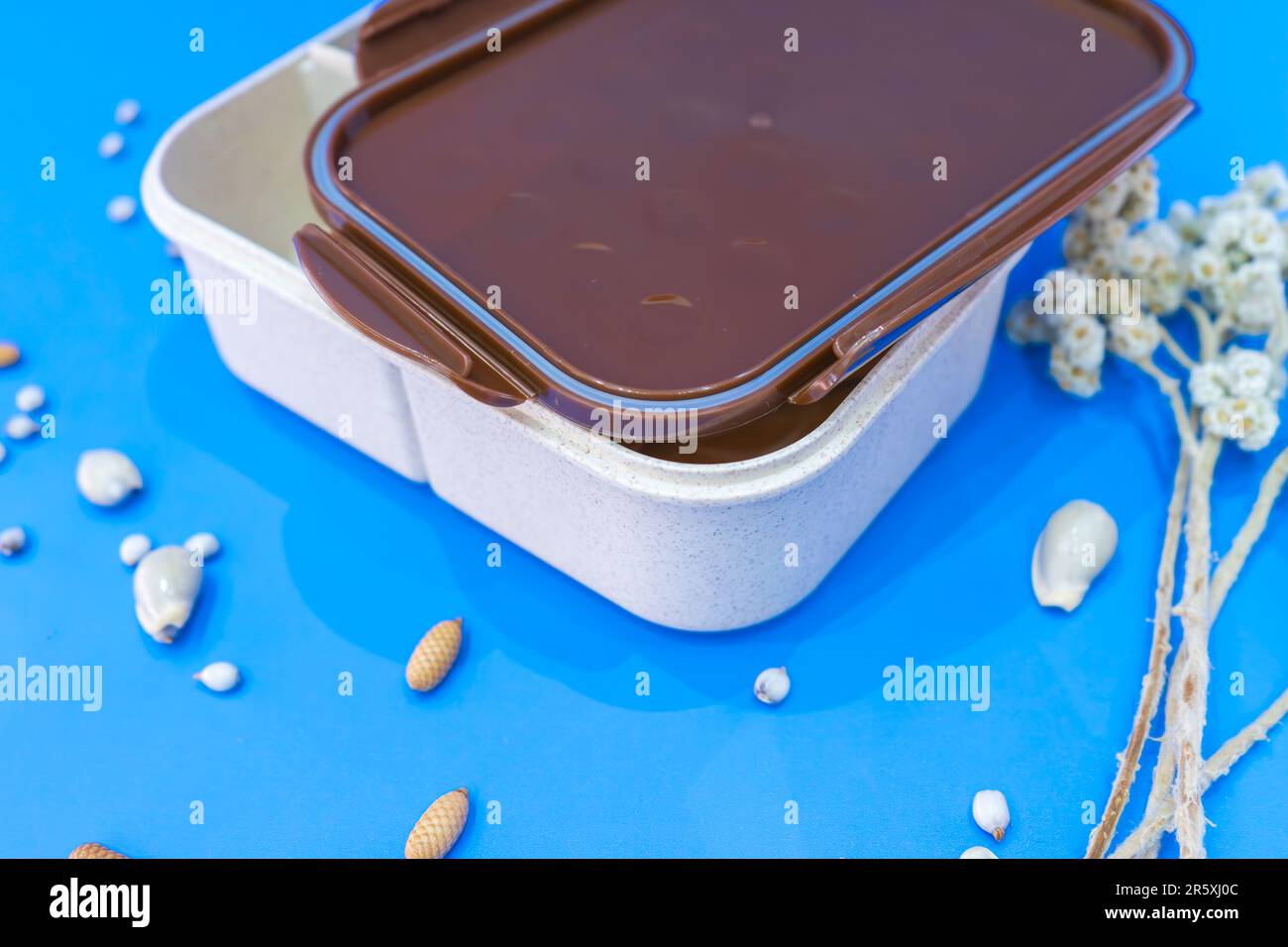 The White Lunch Box with Brown Lid and Three Compartments is a stylish ...