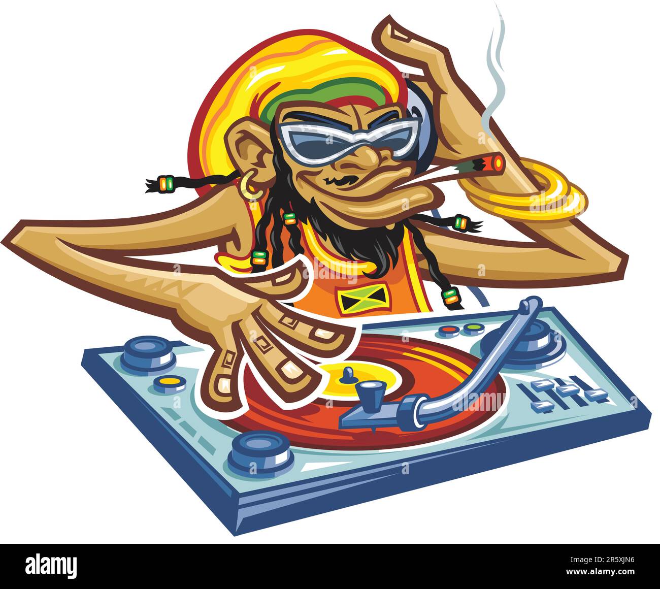 playing a record and smoking cigarette a cartoon comic Dj monkey with ...