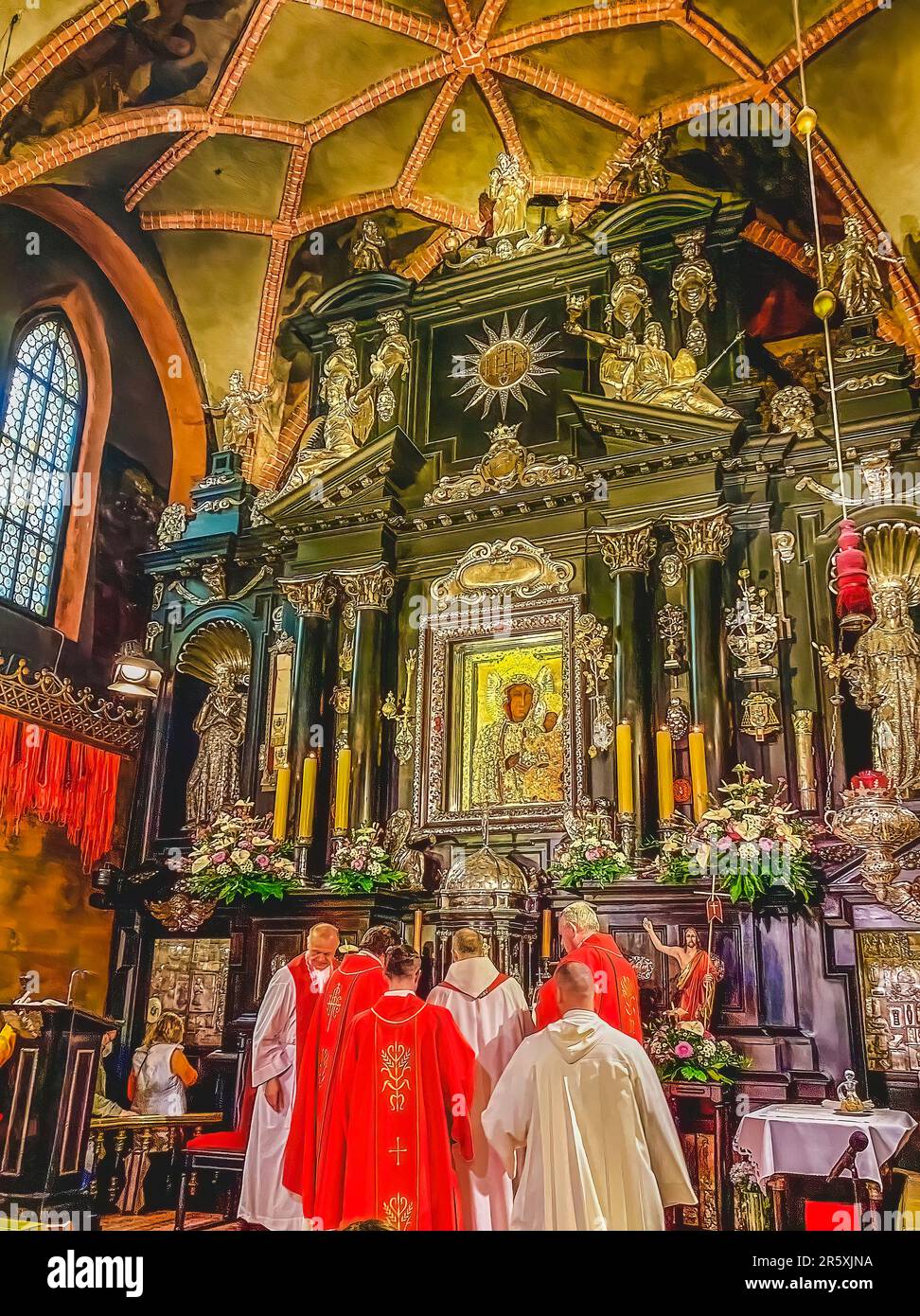 Priests Praying Real Black Madonna Virgin Mary Icon Jasna Gora Poland ...