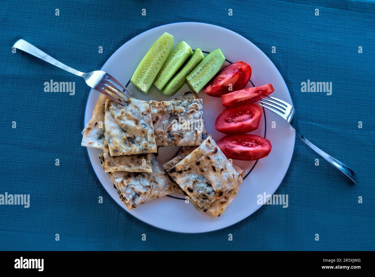 Turkish gözleme, a savory breakfast snack, Antalya, Turkey Stock Photo ...