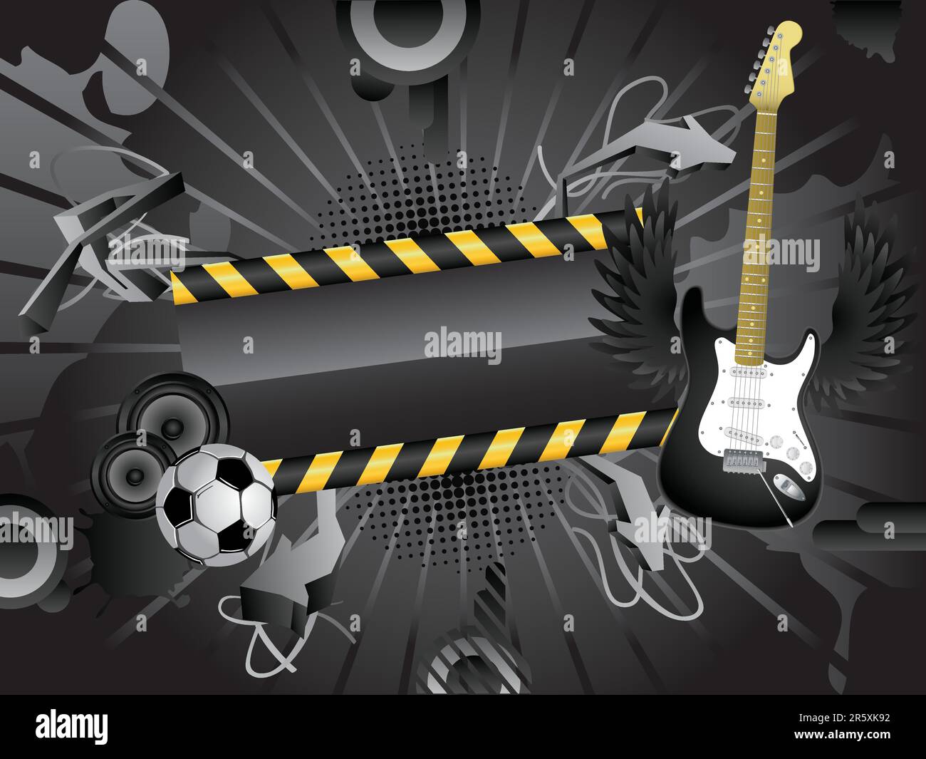Vector abstract grunge background with audio speakers guitar and soccer ...