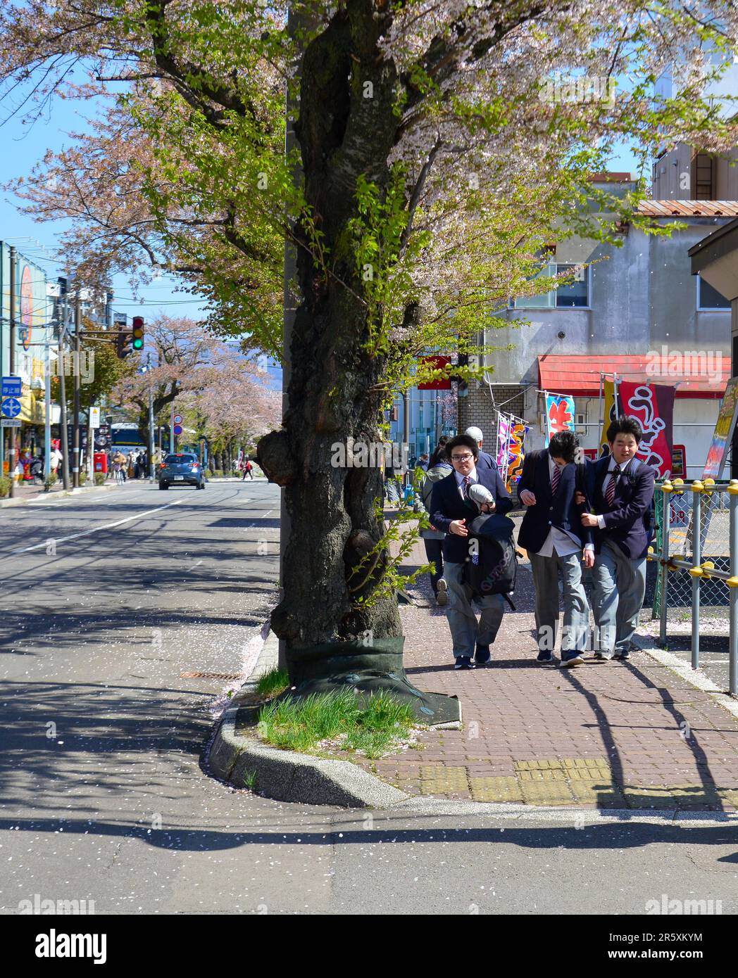 Hakodate, Japan - Apr 27, 2023. Highschool students playing on a sunny ...