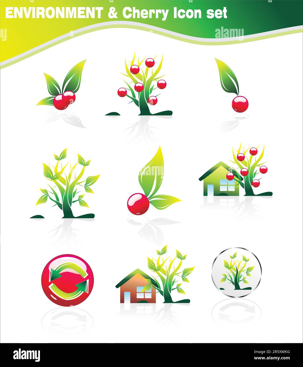 Environment - cherry Icons and stylish cherry tree Stock Vector Image ...