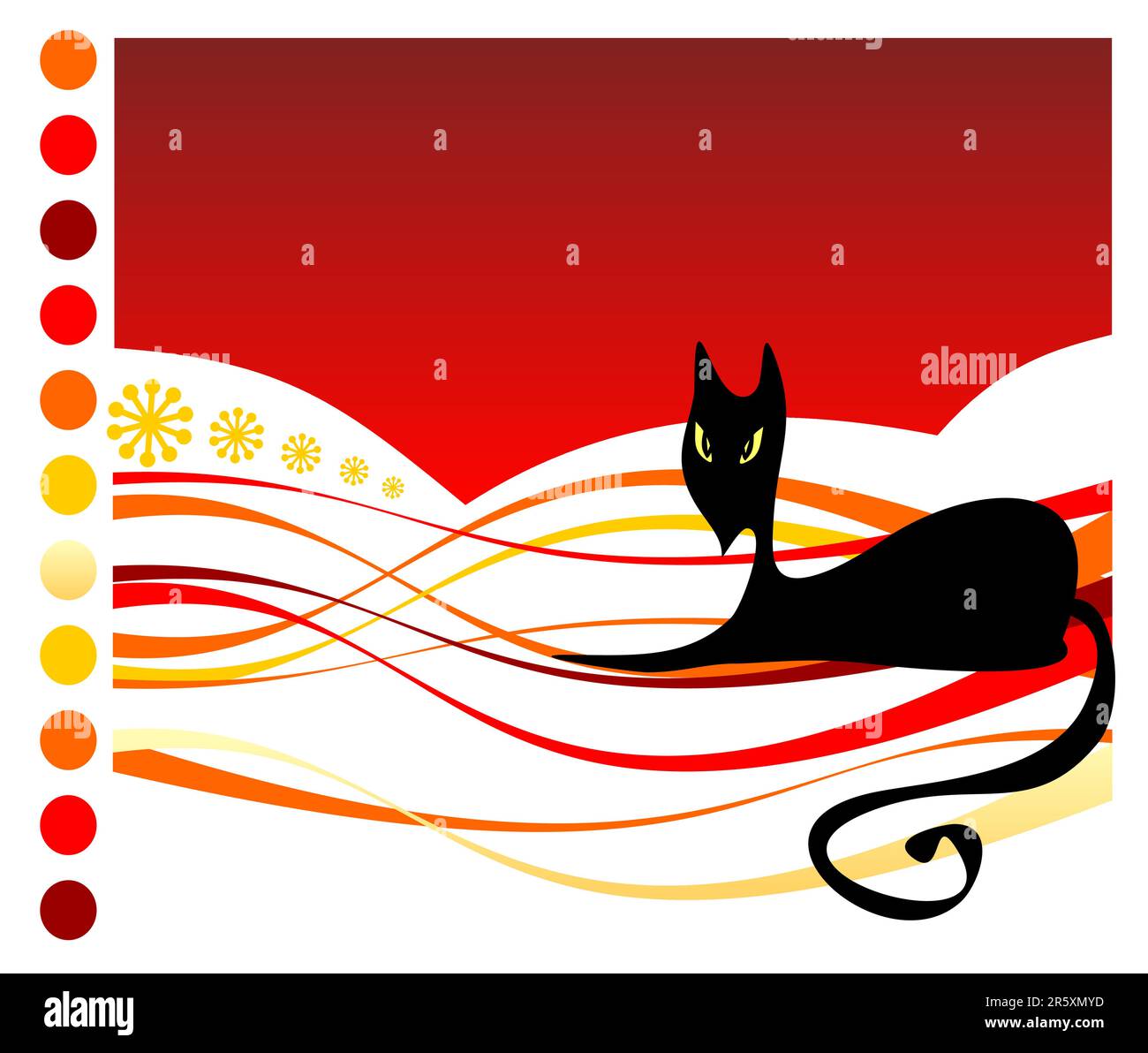 Stylized black cat on a red striped background. Halloween illustration ...