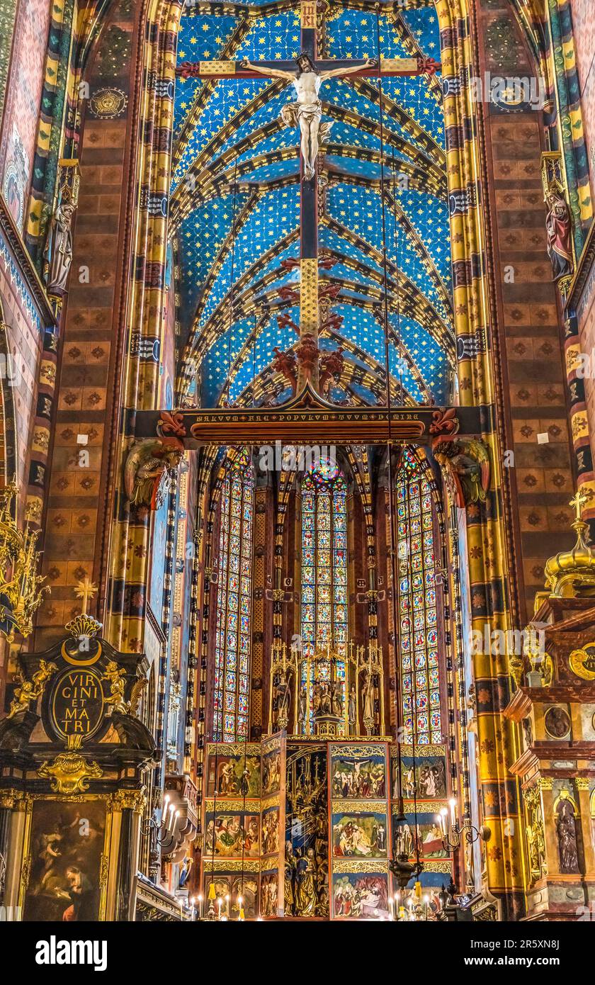 Altar Crucifix Croww Ceiling Triptych St Mary's Basilica Church Krakow ...
