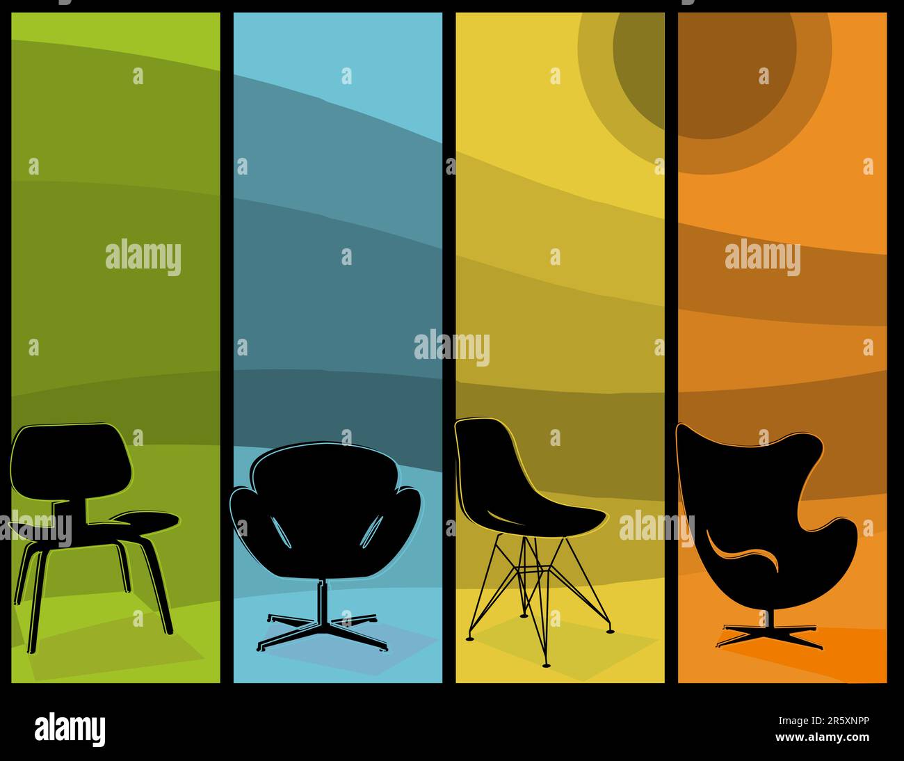 Retro stylized chair Icons with mid-century modern flair Stock Vector ...