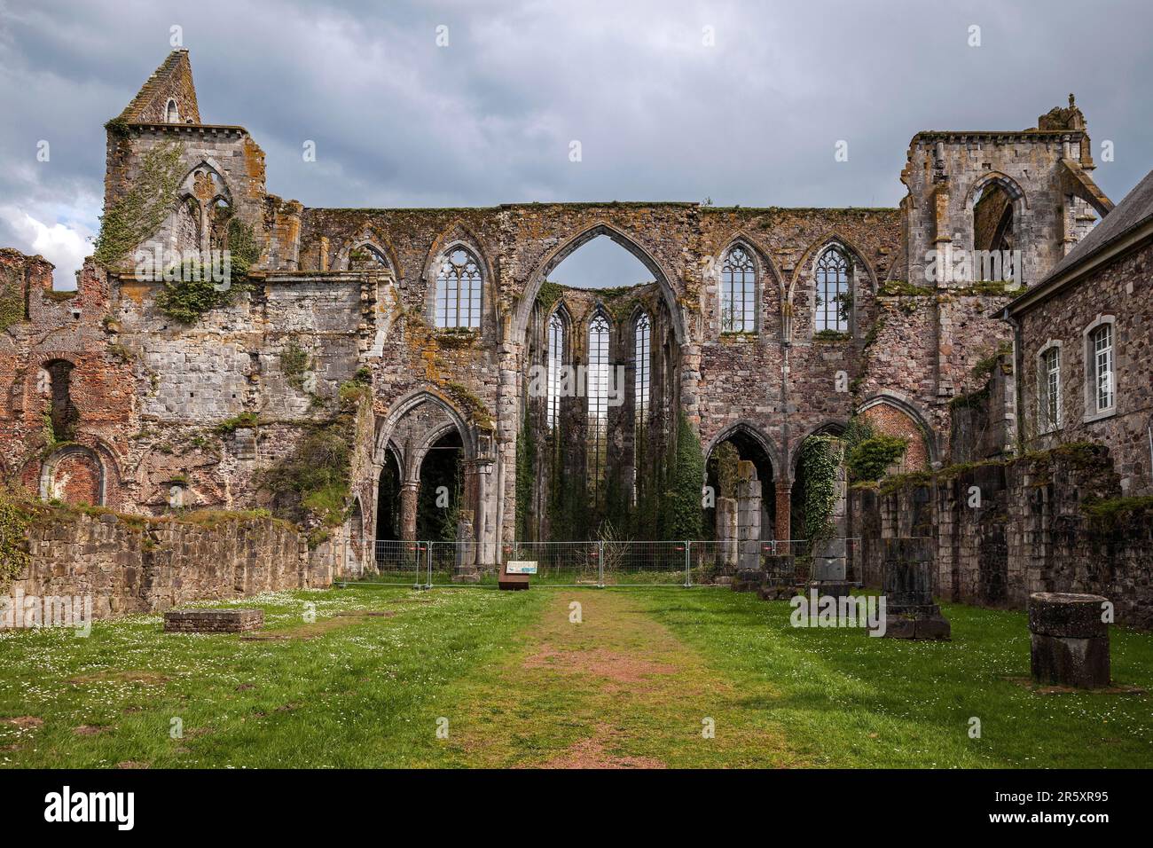 Ruins of the former abbey of Aulne, Abbay d'Aulne, near Thuin, province ...