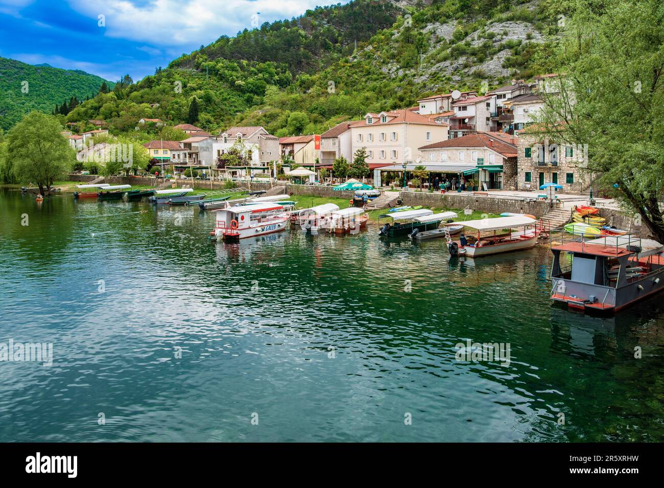 Excursion boats on the Crnojevic River, Rijeka Crnojevica, Lake Scutari ...